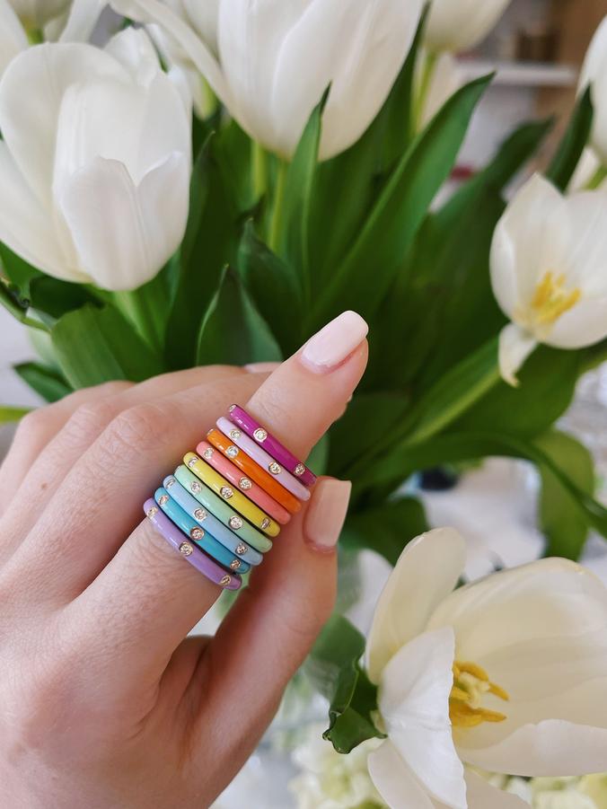 EF Collection 3 Diamond Coral Enamel Stack Ring at Hurdle's Jewelry in ...